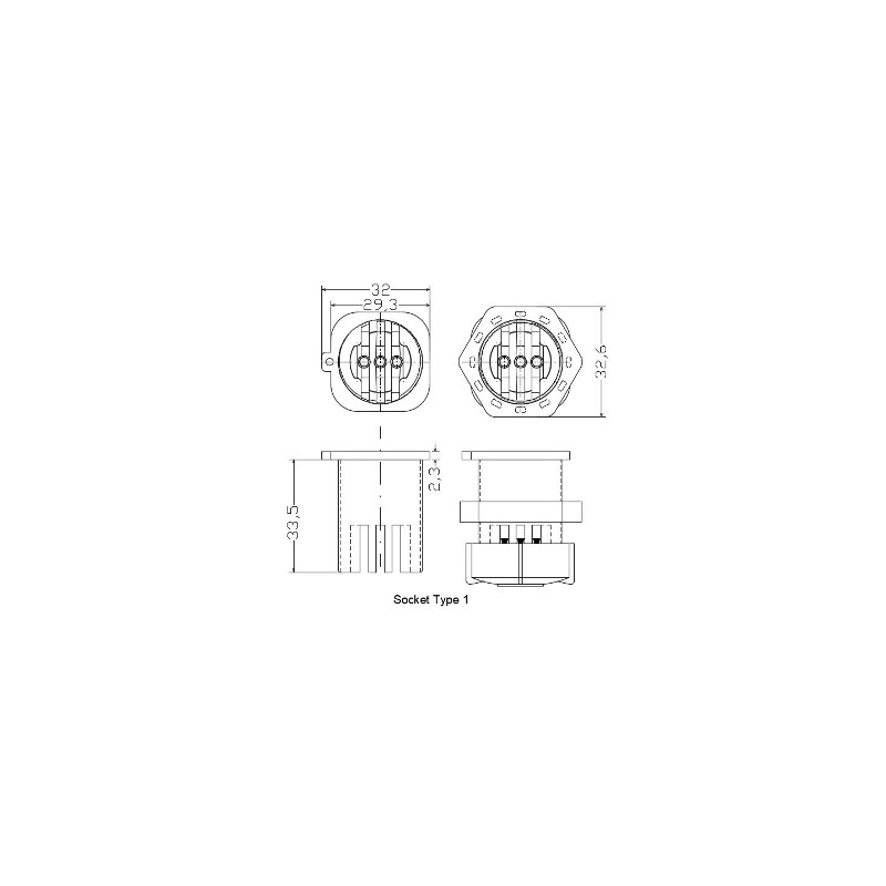 Socket, type 1, 25mm diameter socket replacement, bag of 50